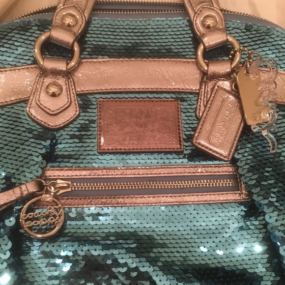 Coach | Bags | Coach Poppy Turquoise Blue Sequin Purse | Poshmark